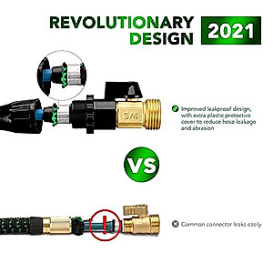 WOHOUS Expandable Garden Hose 100ft - 9 Function Spray Nozzle and 4-Layer Latex Core with 3/4" Solid Brass Fittings, Anti-Leakage Retractable Garden Hose (100 FT- Green)
