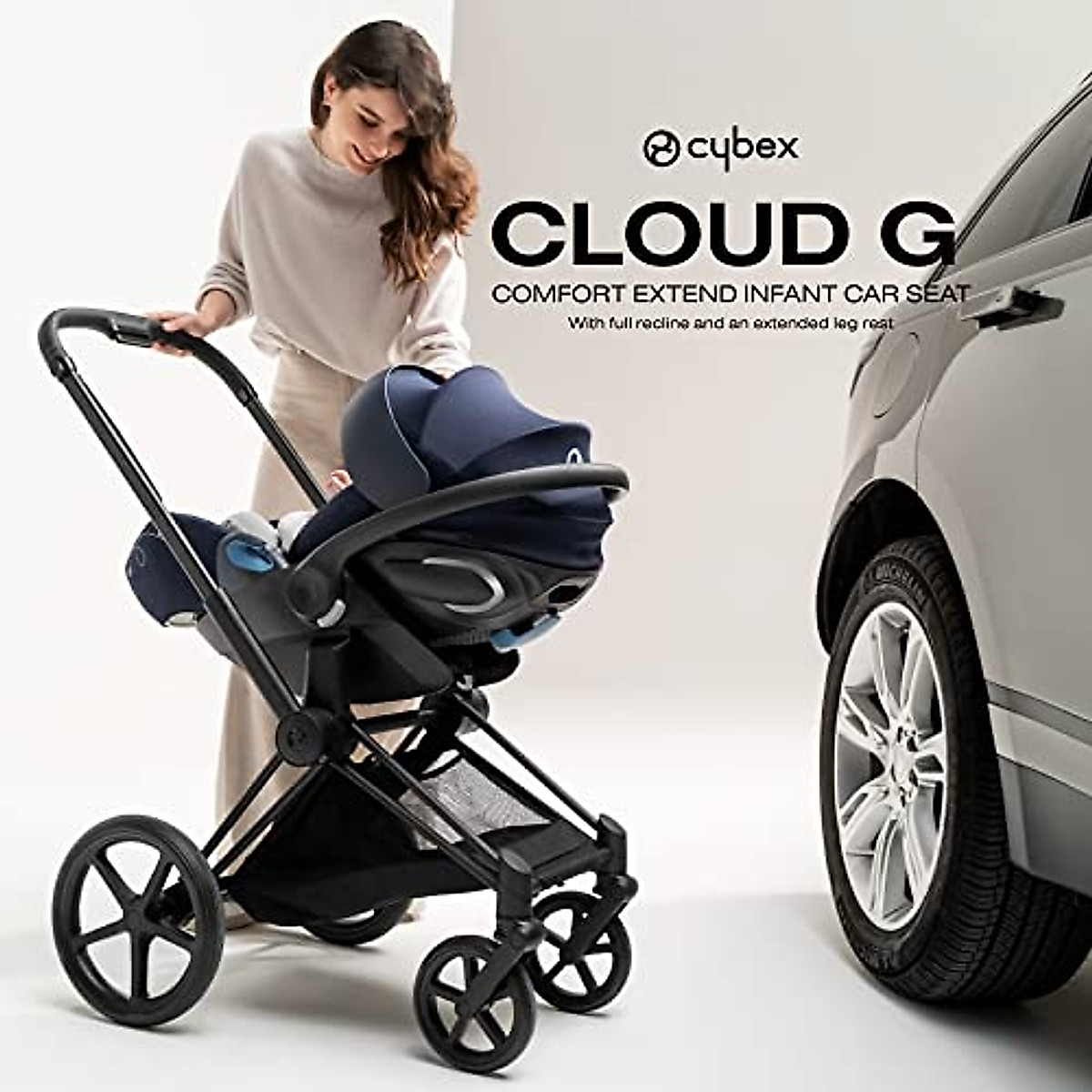 Cybex Cloud G Comfort Extend Infant Car Seat with Anti-Rebound Base, Linear Side Impact Protection, Latch Install, Ergonomic Full Recline, Extended Leg Rest, Moon Black