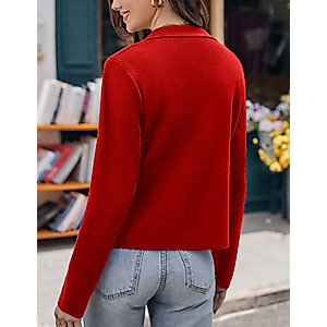 Women Knit Blazer Jackets Work Casual Long Sleeve Button Dressy Cardigan Cropped Sweater Blazer Red S