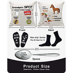 Qenifr Grandpa Gifts,Grandpa’s Spot Throw Pillow Covers with 2 Pockets 18x18 Inch, Father’s Day Birthday Christmas Thanksgiving Day Gifts for Papa Granddad