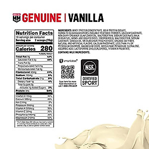 Muscle Milk Genuine Protein Powder, Vanilla Crème, 2.47 Pound, 16 Servings, 32g Protein, 2g Sugar, Calcium, Vitamins A, C & D, NSF Certified for Sport, Energizing Snack, Packaging May Vary