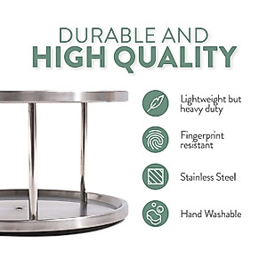 Estilo Stainless Steel 2-Tier Lazy Susan Organizer | 360-Degree Lazy Susan Turntable Organizer | Rotating/Spinning Organizer Storage | Food, Kitchen, Pantry, Spice, Medicine, Bathroom Cabinet Rack