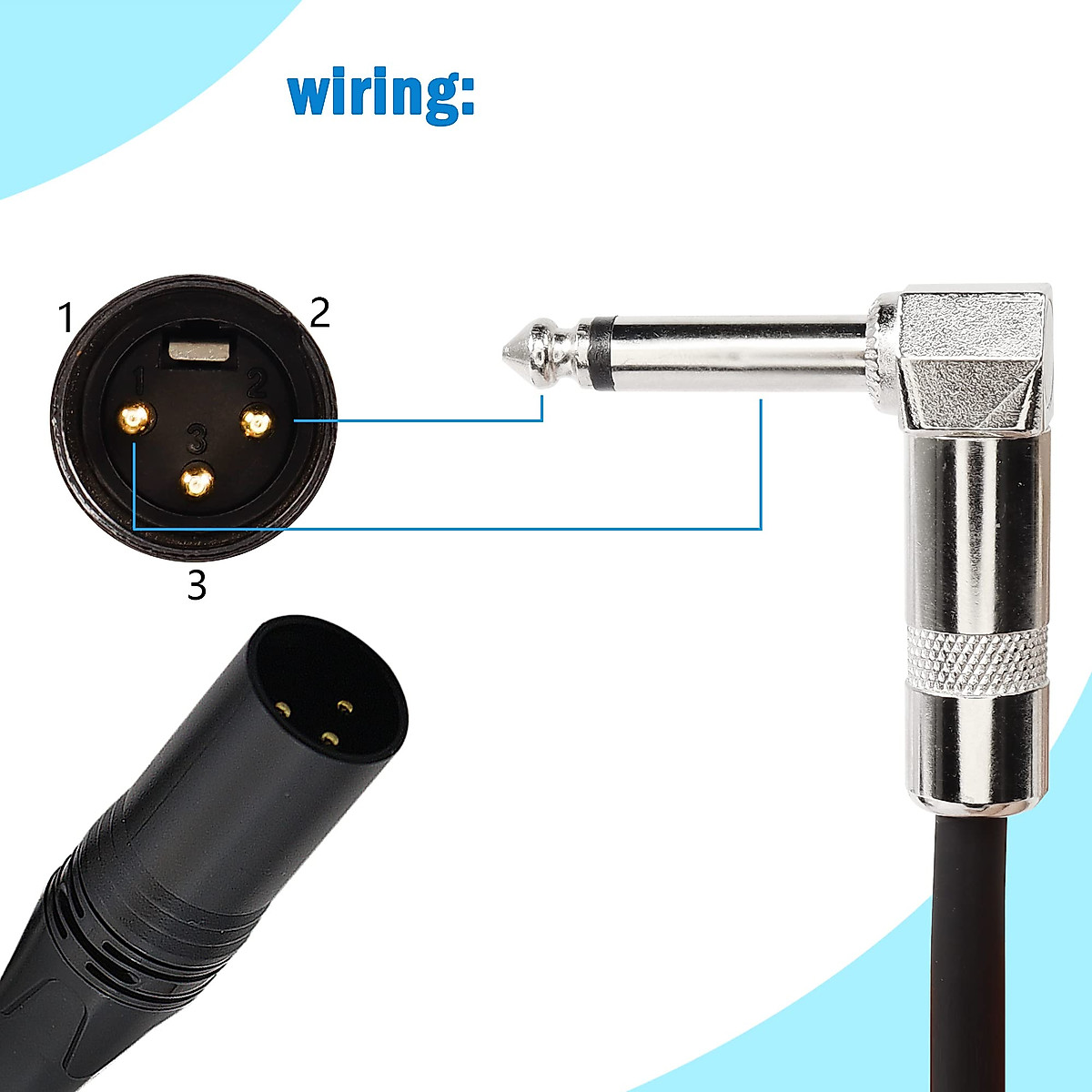 PNGKNYOCN Right Angle 6.35mm Mono to XLR 3 Pin Cable,90 Degree 1/4 Male to XLR Male Interconnect Cable for Soundbox, Microphone, Power Amplifier Etc(50cm)