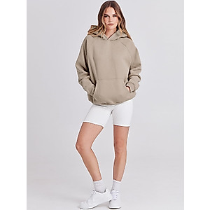 ANRABESS Women Hoodies Oversized Fleece Long Sleeve Comfy Casual Basic Pullover Sweatshirts 2025 Fall Outfits Sweater Deep Khaki Medium