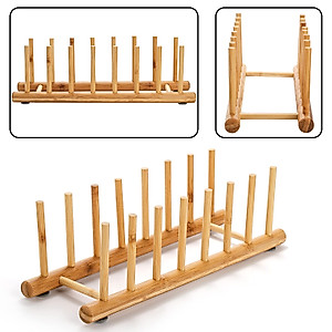 Dicunoy 3 Pack Wooden Plate Holder, Bamboo Wood Peg Dish Racks, Pot Lid Holder Organizer Drying Rack for Kitchen Cabinets, Bowls, Coasters, Cups, Cutting Board, Food Container Lids