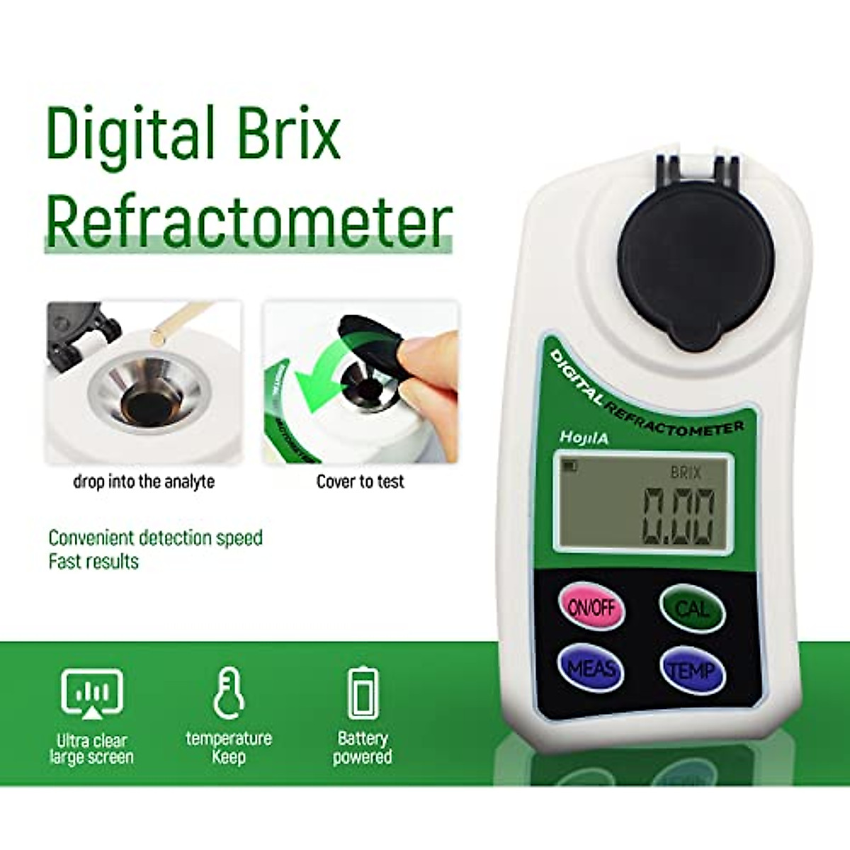 HOJILA Digital Brix Refractometer Brix Meter Pocket Refractometer with ATC for Sugar Content Test, Range 0~55% Brix