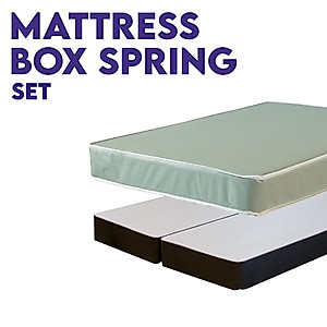 Treaton Pressure Relieving & Cooling High Density Foam Queen Mattress - 9-inch Water Proof Vinyl Medium Firm Tight Top Pocketed Coil Rolled Hybrid Mattres with 8” Wood Box Spring, Bed in Box, Green
