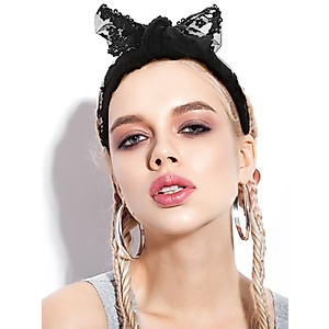 Boao 2 Pieces 1950s Retro Lace Scarf Triangle Neck Scarf Embroidered Lace Wrap Hair Wrap for Women (Stylish)