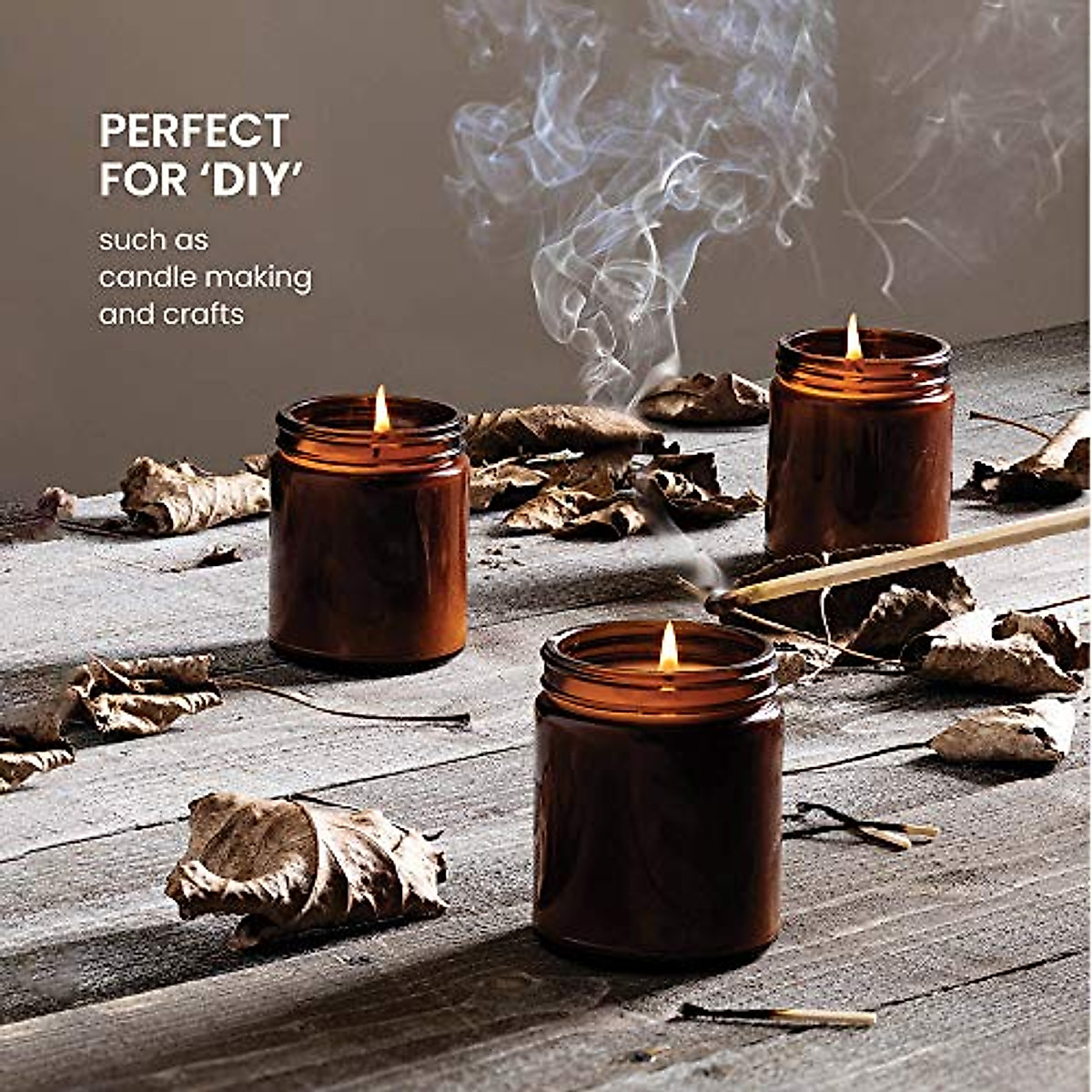 Amber Glass Jars 8 Ounce for Candle Making Straight Side For DIY Projects, Herbs, Homemade Cosmetics, Decorating, Storing, Overnight Oats, Meal Prep, Wedding Favors, Great For Daily Vitamins (6)