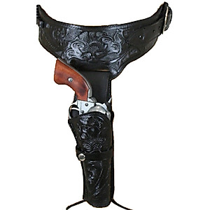 New .22 Cal Holster Gun Belt Drop Loop Tooled Leather Western RIG 34"-52" (Black, 44)