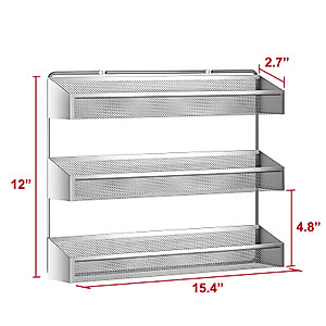 Auledio 2 Pack Spice Rack Organizer, 3 Tier Counter-top Stand or Wall Mounted Storage Rack Hanging Shelf for Kitchen Cabinet, Cupboard, Pantry Door or Bathroom Shower Cosmetic - Chrome