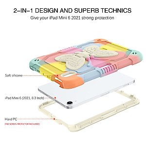 BENTOBEN for iPad Mini 6 Case, iPad Mini 6th Generation Case 2 in 1 Heavy Duty Rugged Shockproof Kickstand Hybrid Bumper Protective Pencil Holder Girls Women Kids Mini 6 Tablet Cover, Colorful Design