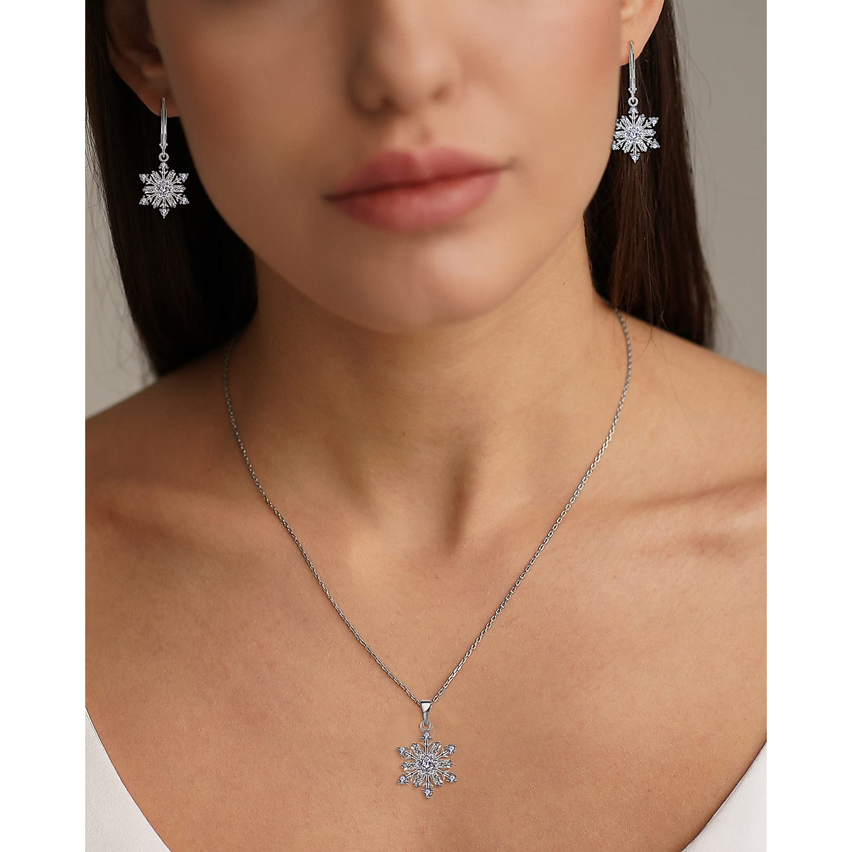 STARCHENIE White Snowflake Necklace 925 Sterling Silver Snowflake Pendant Jewelry Gift for Women