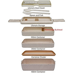 JBGOYON Bento Boxes for Adults, 1000ML Bento Lunch Box For Kids Children - Wheat Straw, Leakproof Stackable 3-In-1 Compartment Bento Box Set, Built-in Cutlery, Insulated Lunch Bag