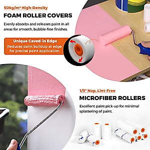 PinStone 20pcs Small Paint Roller Kit, 4“ 2” Mini Roller Paint Brush with Special Caved-in Edge Foam, Microfiber Rollers and Versatile Paint Tray for Painting Walls, Cabinet, Touch up