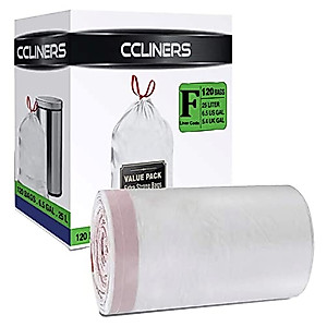 4-7 Gallon Trash Bags Code F Code E Can Liners (120 Count) CCLINERS 20-25 Liter Drawstring Garbage bags Bathroom Wastebasket Can Liners for 4 Gal, 5 Gal, 6 Gal & 7 Gal Bins (120 Bags)