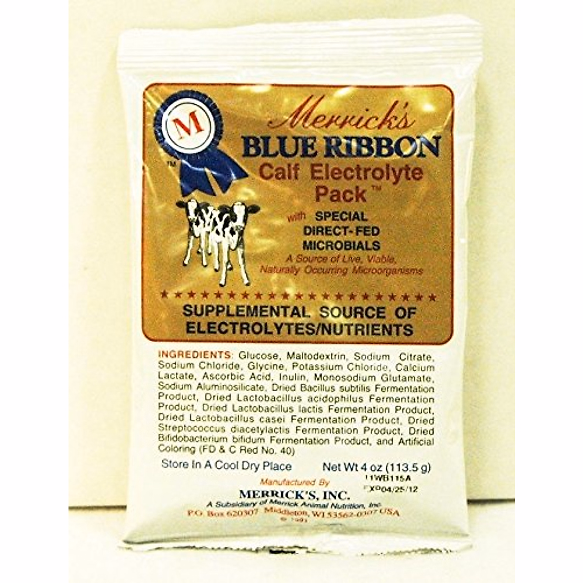 MILLER Merrick's Blue Ribbon Calf Electrolyte Probios (4oz) Sick Dehyrated Scouring Calf 12 Pack12