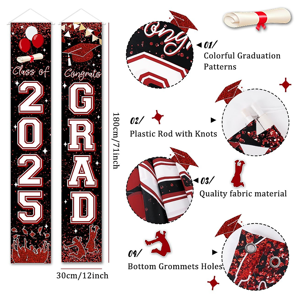 Class of 2023 Banner Maroon Graduation Party Decorations Congrats Grad Banner Hanging Door Porch Signs for 2023 University and Senior High School Graduation Decorations