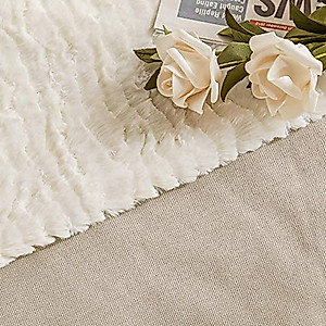 Simple&Opulence Super Soft Throw Blanket - 50 x 60 inch -Reversible Double Layers Microfiber Plush Fluffy Cozy Chic Shaggy Shabby Cuddly for Home Décor Couch Ottomans (Cream)