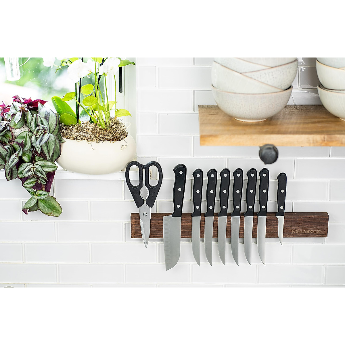 (Set of 2) Walnut Magnetic knife holder for wall 18inch /knife magnetic strip for knives.Magnet knife holder- magnetic knife holder with magnetic strip.Kitchen magnetic knife rack-magnetic tool holder