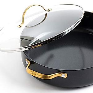 GreenPan Reserve Hard Anodized Healthy Ceramic Nonstick 4.5QT Saute Pan Jumbo Cooker with Helper Handle and Lid, Gold Handle, PFAS-Free, Dishwasher Safe, Oven Safe, Black