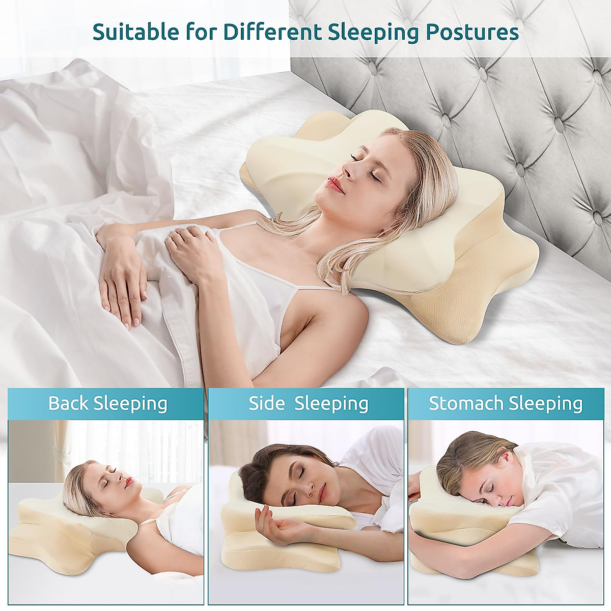 DONAMA Cervical Pillow for Neck and Shoulder,Contour Memory Foam Pillow,Ergonomic Neck Support Pillow for Side Back Stomach Sleepers with Pillowcase