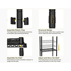 Ulif M5 Wall Mounted Clothes Garment Rack, Heavy Duty Closet Storage and Organizer System with 6 Shelves and 3 Expandable Hanger Rods, Space Saver Suit (46.2-102.4)"W x 14"D x 83.1"H, Black