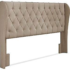Lillian August Modern Wingback Upholstered Headboard with Diamond-Tufting, Soft Fabric Bedroom Accent Furniture, Eastern King, Beige