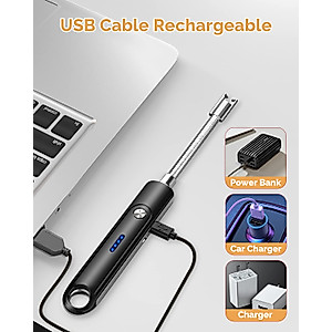 Candle Lighters 2 Pack Windproof Electric Lighters USB Rechargeable 360° Flexible Neck Long Lighter with Safety Lock Flameless Plasma Arc Lighter for Candle Grill Aromatherapy Camping (Black+Red)