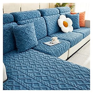 GRFIT Chaise Lounge Sofa Slipcover，Striped Suede Stretch Waterproof Magic Sofa Cover ，for Sectional Sofa L Shape，for Leather/Linen Sofa (Color : Blue, Size : 3 Seater(3pcs))