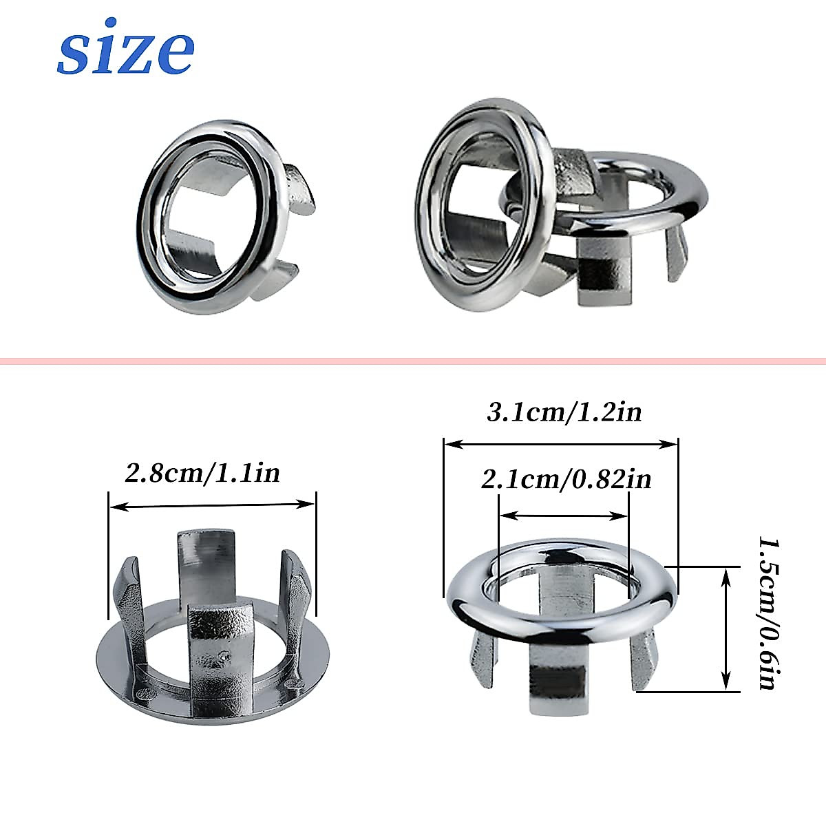 6 Pcs Electroplating Sink Overflow Ring Round Basin Cover Sink Basin Trim Vanity Sink Overflow Cap for Bathroom Kitchen Small Sink Insert (Silver)