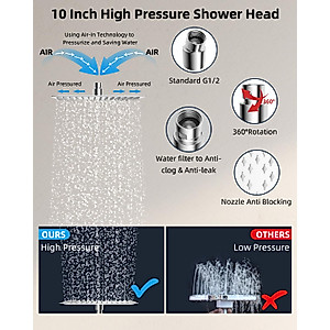 Hibbent All Metal 10'' Rainfall Shower Head, Square Shower Head Combo, High Pressure Handheld Shower Wand, 16'' Adjustable Arc-shaped Shower Extension Arm, 71'' Hose, 2 Showerhead Holders, Chrome