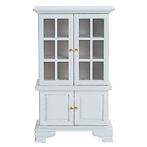 Dollhouse Furniture Cabinet 1:12 Scale Miniature Kitchen Accessories Wooden Cupboard Bookcase Display Shelf for Living Room Decoration (White)
