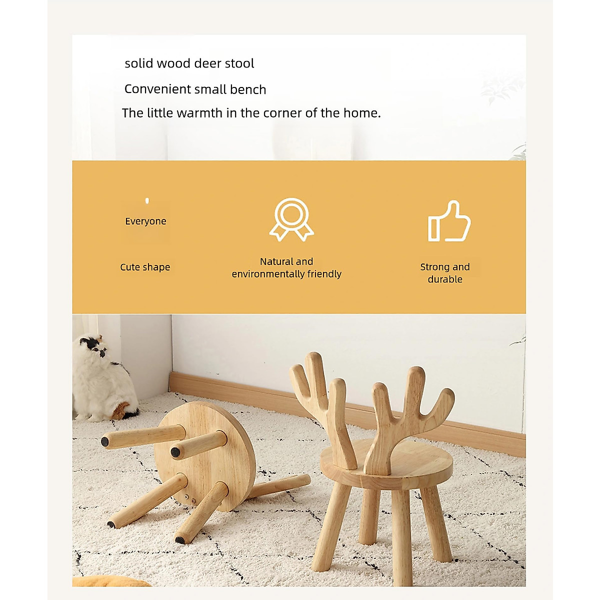 LMMYBQB Solid Wood Deer Back Chairs, Household Small Chairs, Small Benches, Dining Chairs, Low stools, Shoe Changing stools