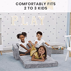 Delta Children Serta Perfect Extra Wide Convertible Sofa to Lounger, Comfy 2-in-1 Flip Open Couch/Sleeper for Kids, Grey