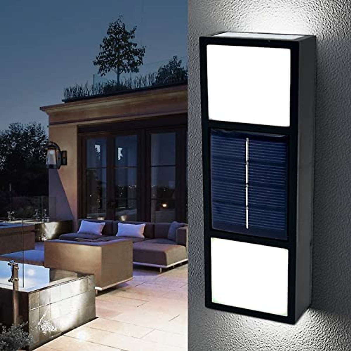 Bzdzmqm Solar Wall Light Outdoor UP and Down Illuminate LED Sunlight Lamp IP65 Waterproof Modern Decor for Home Garden Porch,with 6 LED Lamp Beads, Easy Installation