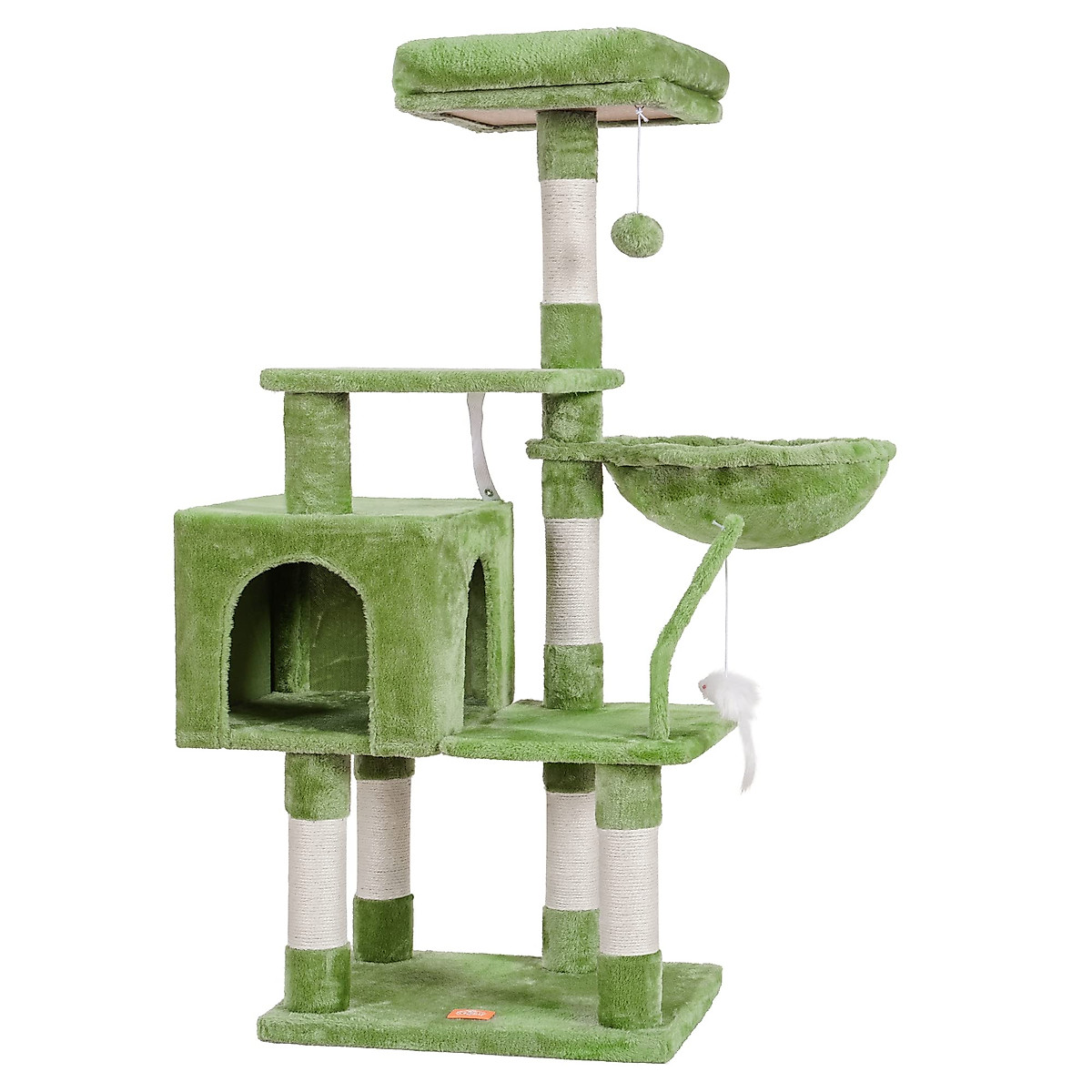 Heybly Cat Tree with Toy, Cat Tower condo for Indoor Cats, Cat House with Padded Plush Perch, Cozy Hammock and Sisal Scratching Posts, Green HCT004GR
