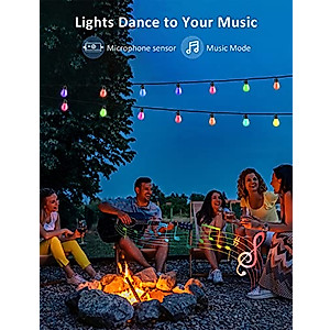 ZUUKOO LIGHT Smart Outdoor String Lights, 48FT RGB Patio Lights with 15 Dimmable LED Bulbs, APP Control, IP67 Waterproof, Timer, Warm White Lights and Music Sync for Balcony, Backyard, Party