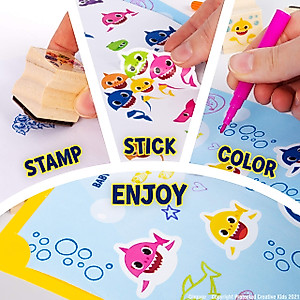 Creative Kids Baby Shark Stamp Set 36 Piece Wooden Stamps Set Includes Ink Pads, Stickers, Markers, Picture Frames - Montessori Wood Stamp Birthday Gift Set for Girls & Boys Toddlers Ages 3+