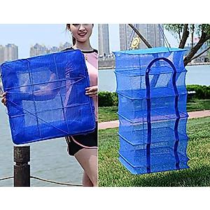Hwayslon Hanging Drying Net Foldable Drying Rack Net Dryer 19.7"x19.7"x37.4" 6 Layer Folding Fish Mesh with Zippers for Fish Vegetables Fruit Herb