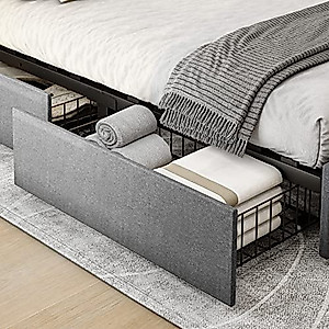 YITAHOME Upholstered Platform Bed Frame with 4 Storage Drawers and Adjustable Headboard, Mattress Foundation with Sturdy Wood Slat Support, No Box Spring Needed, Grey(Queen)