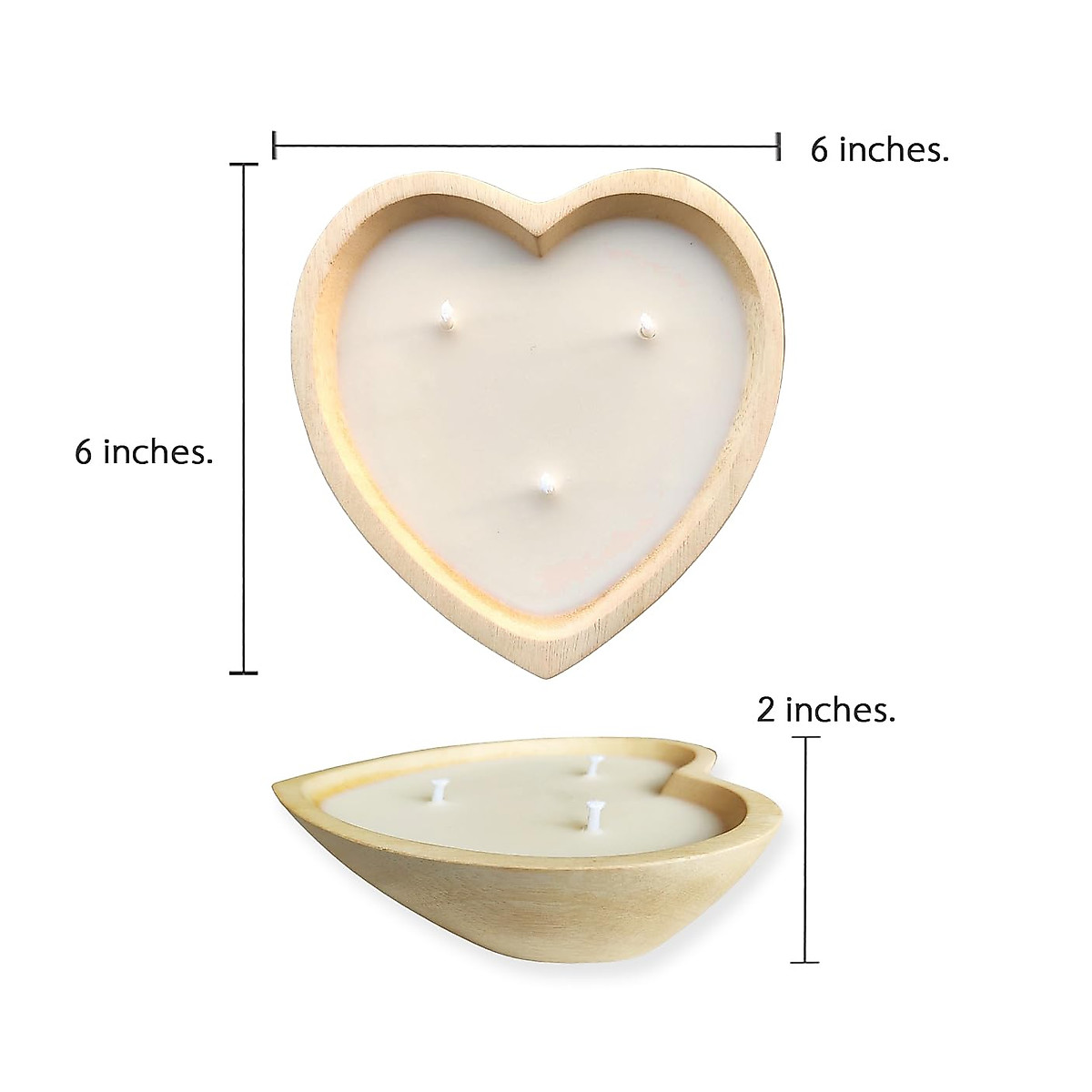 BestySuperStore 6” Heart Shaped Wooden Bowl Lavender Scented Soy Wax Candle - 3 Wicks 5 oz Decorative Dough Bowls Candles for Anniversary Engagement Wedding Birthday Valentine Christmas Gifts