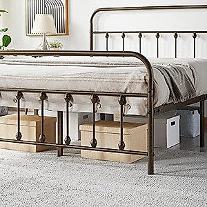 Yaheetech Classic Metal Platform Bed Frame Mattress Foundation with Victorian Style Iron-Art Headboard/Footboard/Under Bed Storage No Box Spring Needed Bronze Full Size