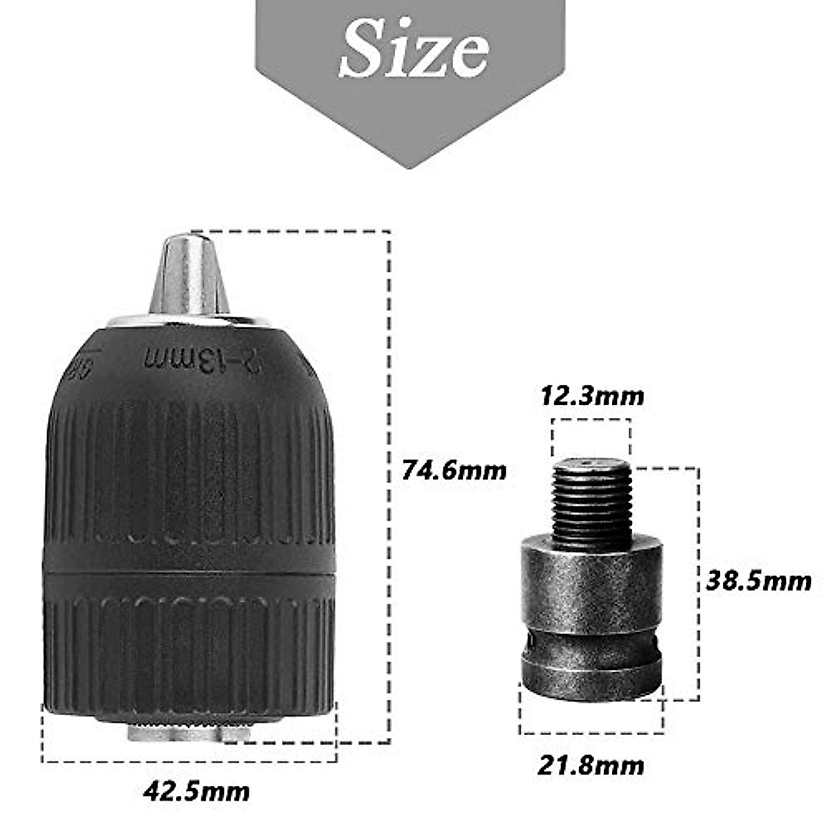 Mesee 2-13mm Capacity Keyless Drill Chuck Adapter, 1/2-20UN Mount Thread Impact Quick Change Conversion Tool for Air Impact Wrench