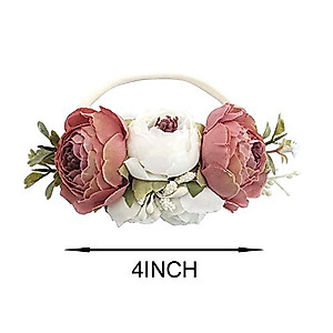 BGFKS Baby Girl Tutu Dress Elegant Lace Pom Pom Flutter Sleeve with Flower Headband Set(Dusty Rose,6 Months)