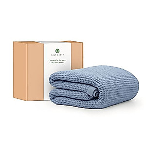 Salt Earth 100% Organic Cotton Throw Blanket 55"x60" Waffle Blanket for Couch, Bed, Sofa, Living Room and Home Decor Lightweight & All Season Use Easy to wash, Nature and Skin Friendly (Blue)