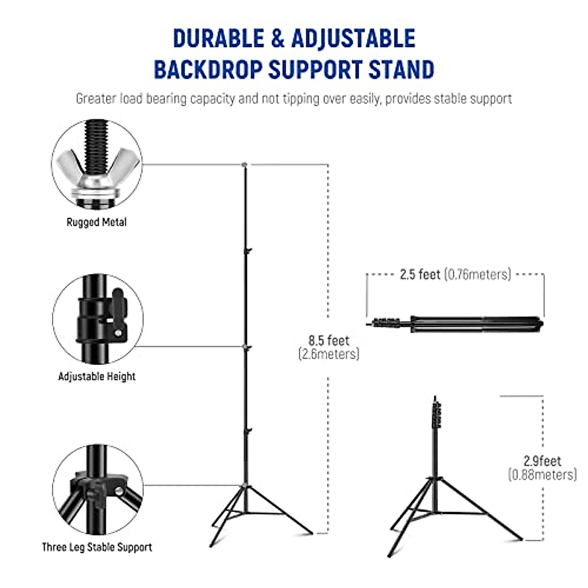 NEEWER 8.5x10ft Adjustable Backdrop Stand Kit, Photography Background Support System with 4 Crossbars, 6 Spring Clamps, 6 Backdrop Clips, 2 Sandbags, and Carrying Bag for Photo Video Party Ceremony