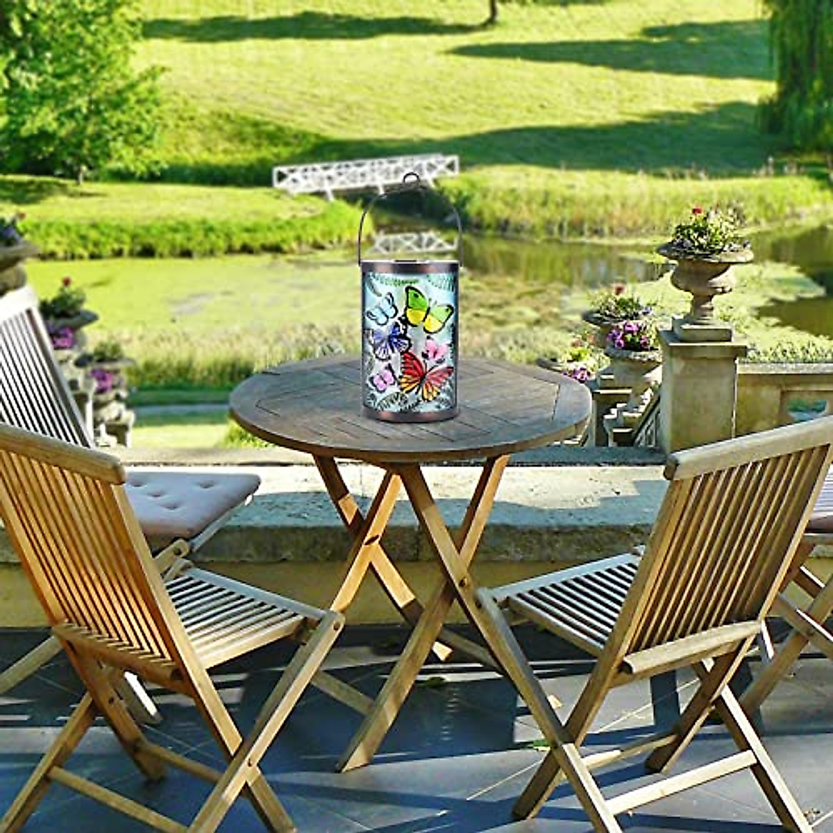 Afirst Hanging Solar Lantern - Decorative Outdoor Glass Solar Butterfly Lights Waterproof LED Tabletop Lamp for Garden Yard Patio Decor