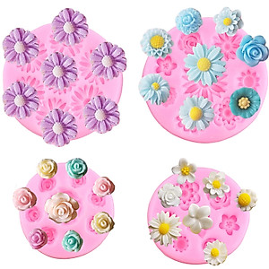 Mujiang Rose Flower Silicone Molds Daisy Fondant Mold Flower Orchid Cake Decorating Molds Set Of 4
