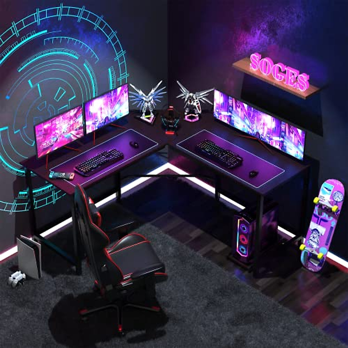 L-Shaped Desk Computer Corner Desk, L Shaped Home Office Desk, Large Gaming Desk Sturdy Writing Desk Writing Workstation, Simple Modern Gaming Desk, Black
